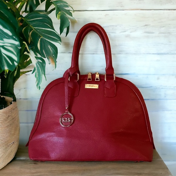 BCBG Paris | Bags | Bcbg Paris Red Faux Leather Double Zippered Dome ...
